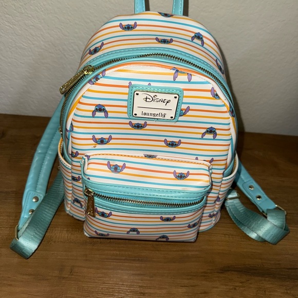 Loungefly | Bags | Loungefly Stitch Striped Mini Backpack Blue And ...